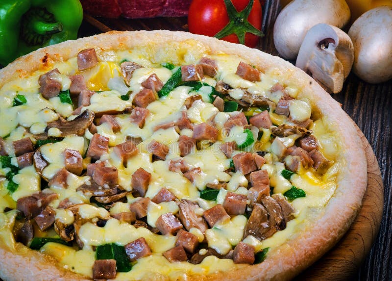 Mini pizza with ham stock photo. Image of spice, meat - 75007762