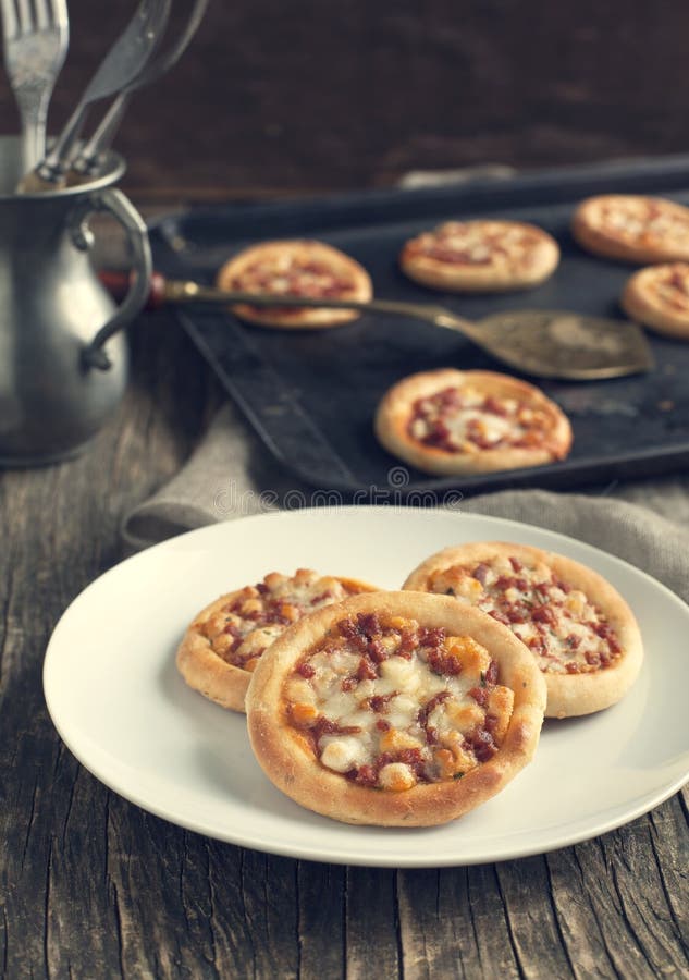 Mini pizza with pepperoni. stock image. Image of pepperoni - 37891537
