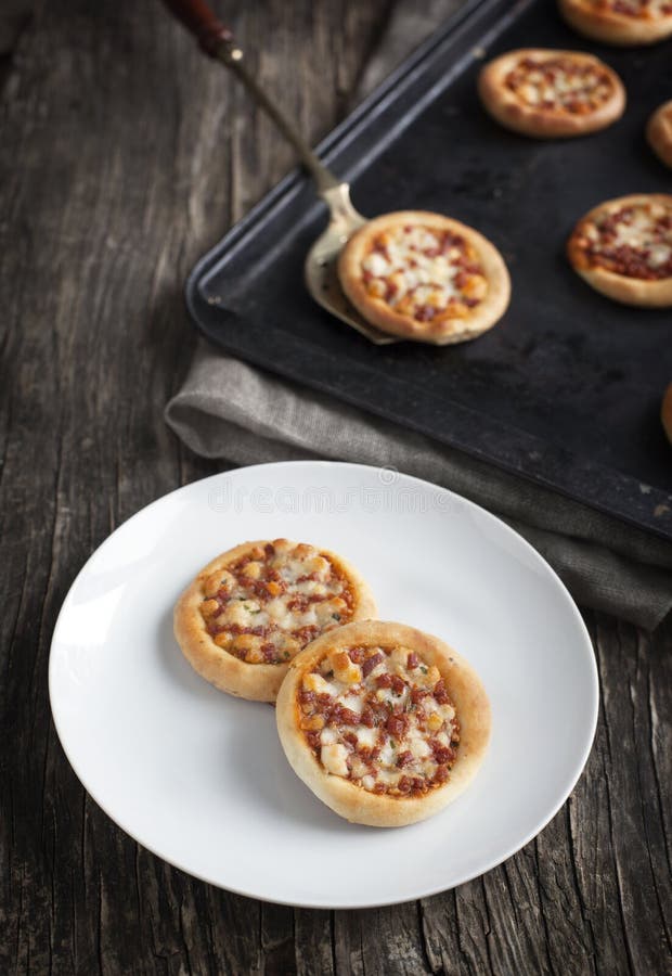 Mini pizza with pepperoni stock image. Image of dish - 37891515
