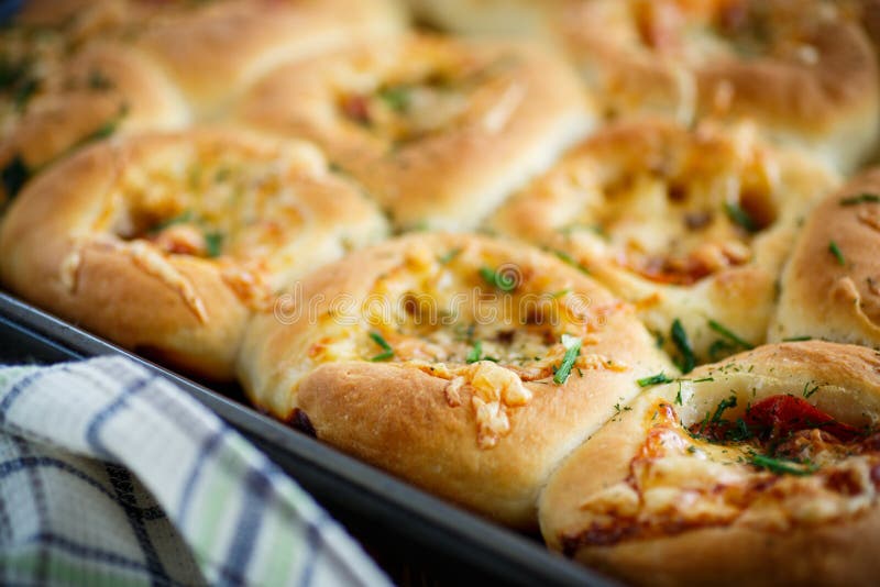 Mini Pizzas Baked Stuffed with Cheese Stock Image - Image of margarita ...