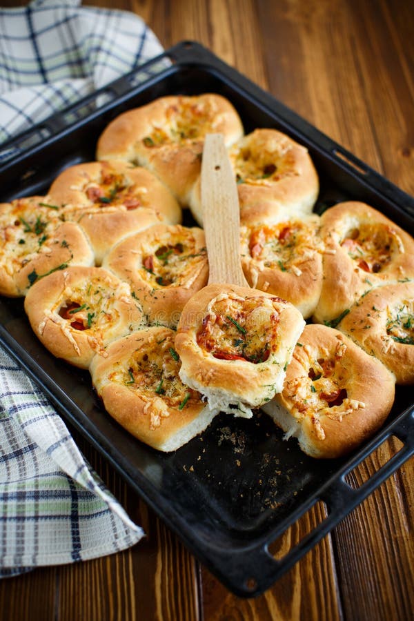 Mini Pizzas Baked Stuffed with Cheese Stock Photo - Image of fast ...