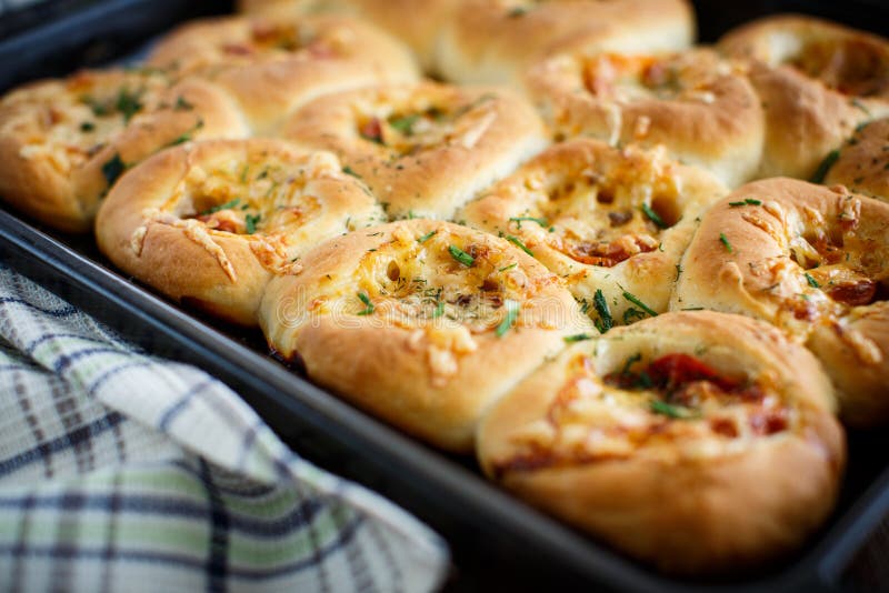 Mini Pizzas Baked Stuffed with Cheese Stock Image - Image of crispy ...