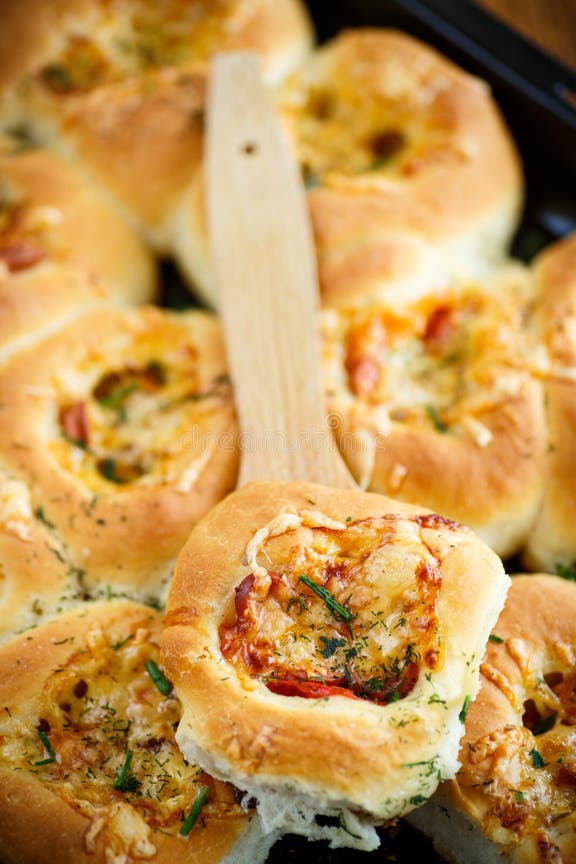Mini Pizzas Baked Stuffed with Cheese Stock Photo - Image of food ...