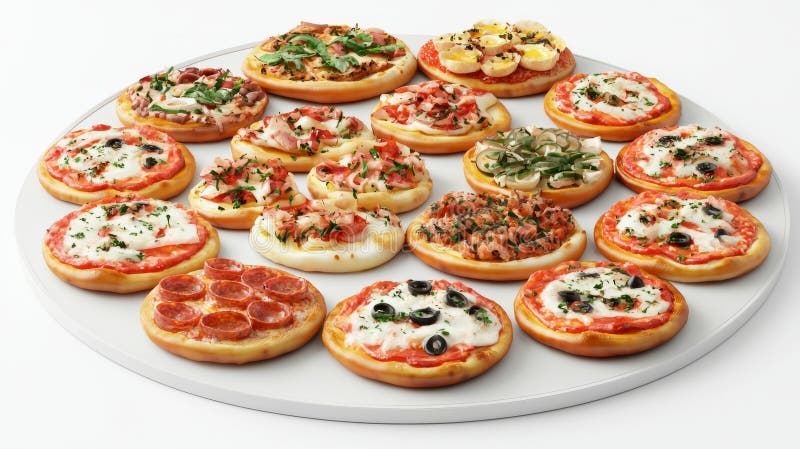 Mini Pizzas with Various Toppings on Large Platterrender Stock ...