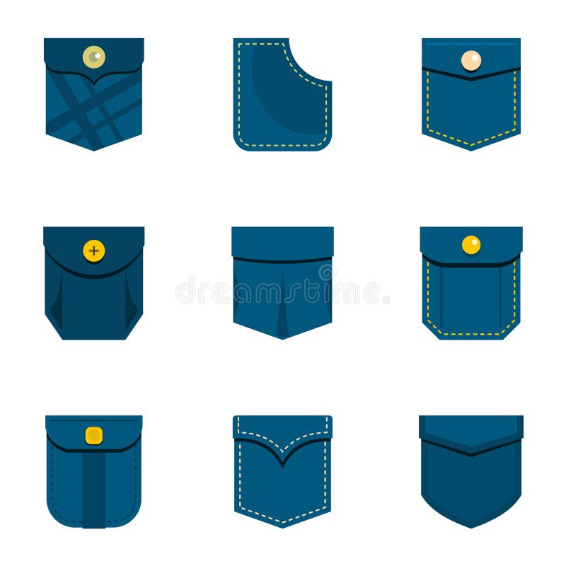 Mini Pocket Icon Set, Flat Style Stock Vector - Illustration of garment ...