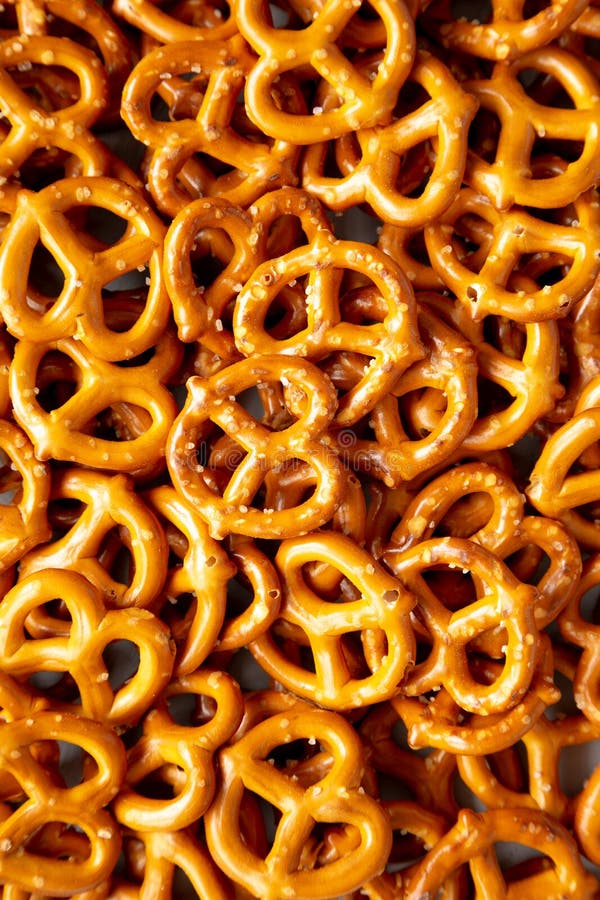 Mini Pretzels with Salt on a Gray Surface, Top View. Flat Lay, Overhead ...