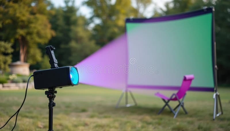 Mini Projector Outdoor Movie Night Stock Illustration - Illustration of ...