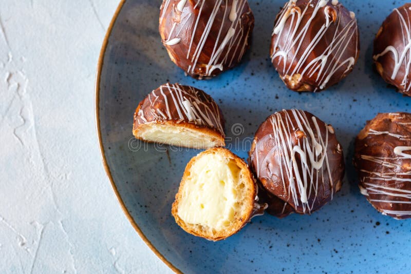 Mini Puff Cakes with Vanilla Pudding Stock Photo - Image of gourmet ...