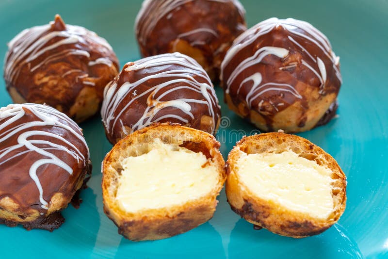 Mini puff cakes stock photo. Image of cream, chocolate - 189154362