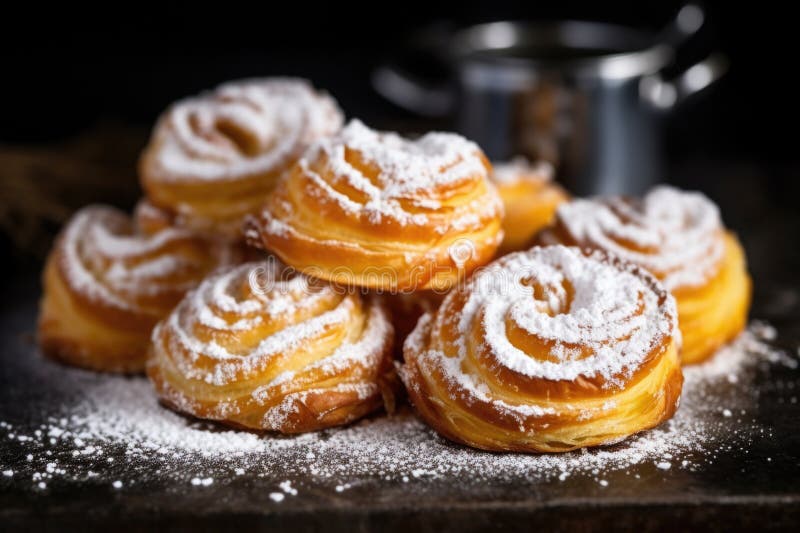 Mini Puff Pastry Swirls Covered in Icing Sugar Stock Photo - Image of ...