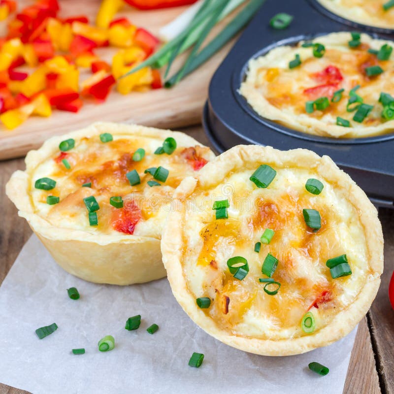 Mini Quiche with Chicken and Bell Pepper, Square Stock Photo - Image of ...