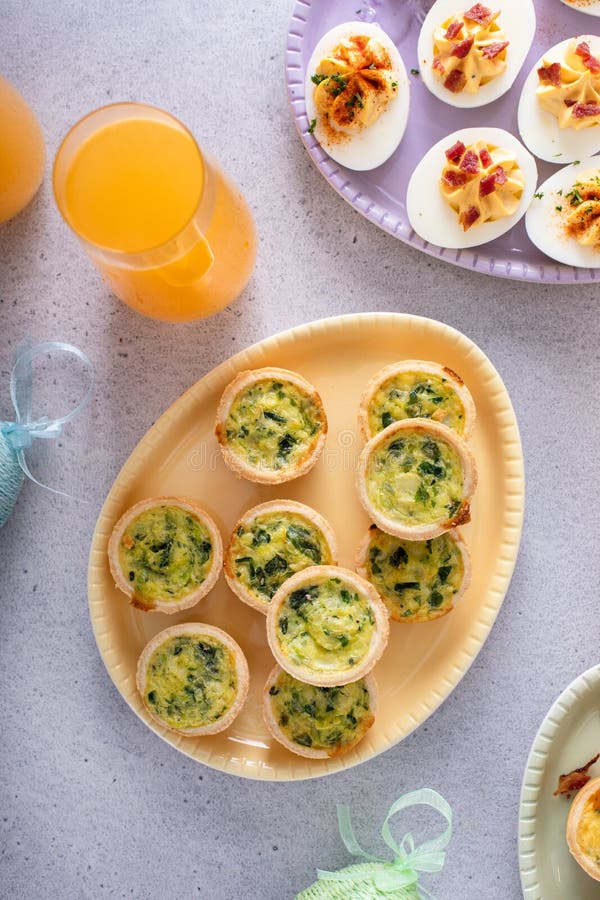 Mini Quiches with Spinach for Easter Brunch Stock Image - Image of ...