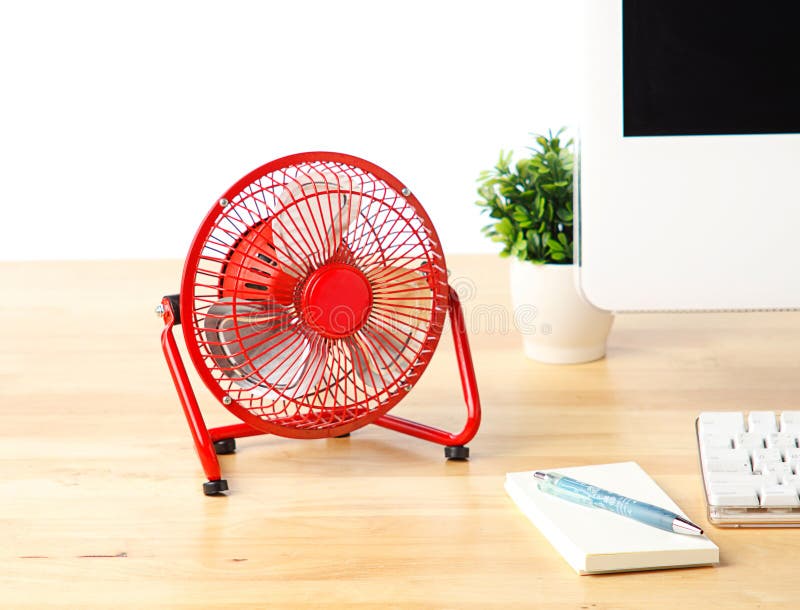 Mini Red Fan Isolated on the Desk Stock Image - Image of electric ...