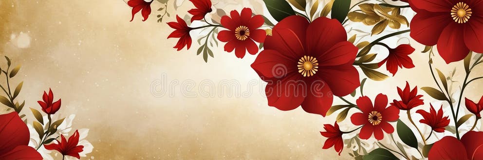 Mini Red Flowers Theme Border and Gold Ai Generated Stock Illustration ...