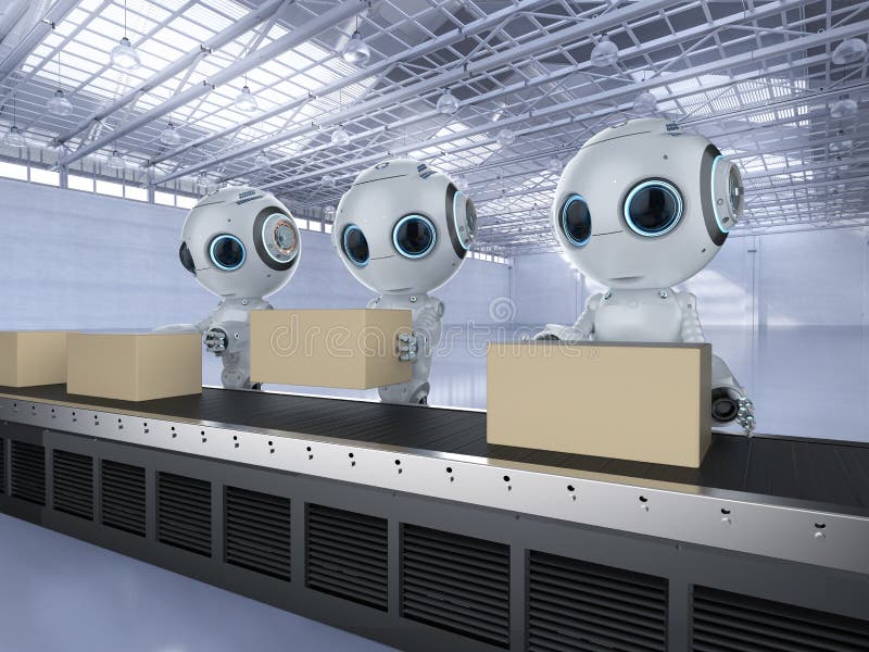 Mini robot with boxes stock illustration. Illustration of artificial ...