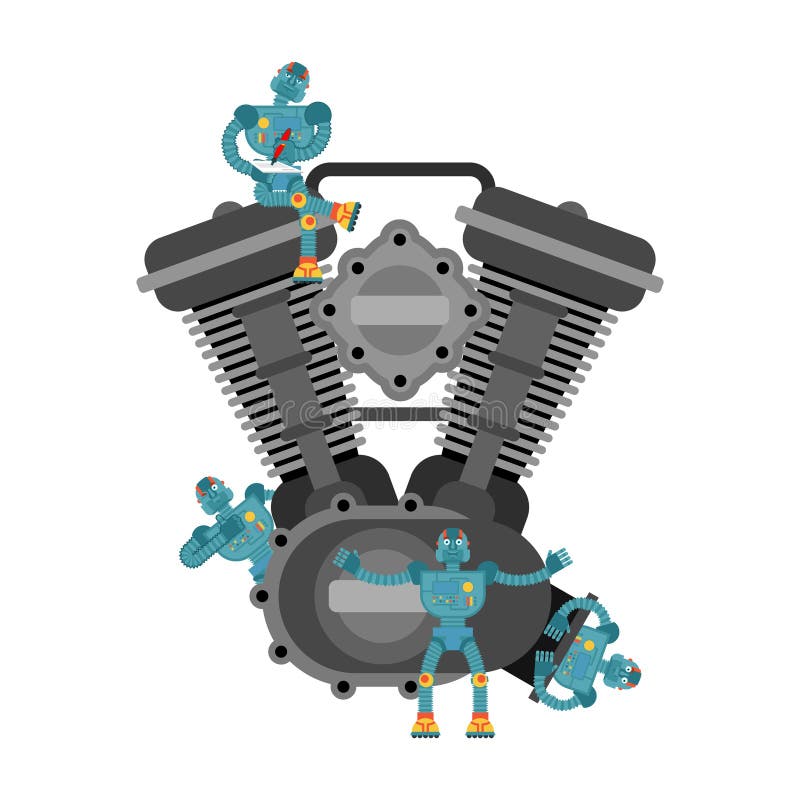 Mini Robot Car Mechanic and Engine. Nanorobots and Internal Combustion ...