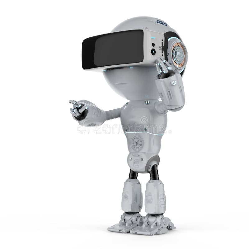 Mini robot with vr headset stock illustration. Illustration of android ...