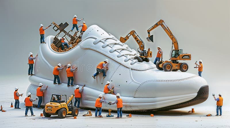 Mini Robots Assembling a Modern Leather Shoe with Precision Technology ...