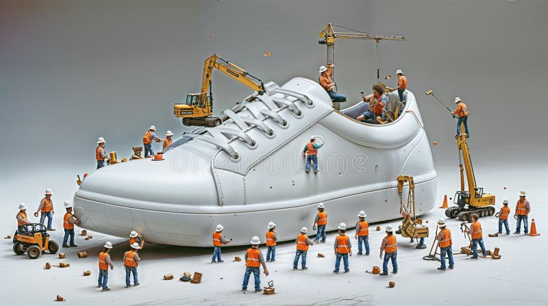 Mini Robots Assembling a Modern Leather Shoe with Precision Technology ...