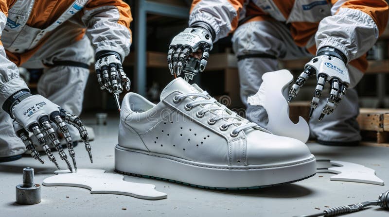 Mini Robots Assembling a Modern Leather Shoe with Precision Technology ...