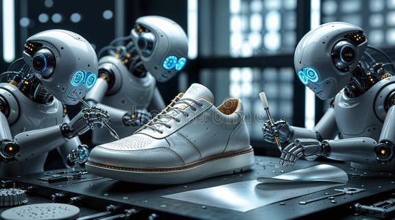 Mini Robots Assembling a Modern Leather Shoe with Precision Technology ...