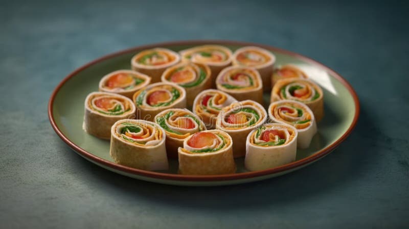Mini Rolls with Red Fish and Vegetables Buffet Menu Stock Illustration ...