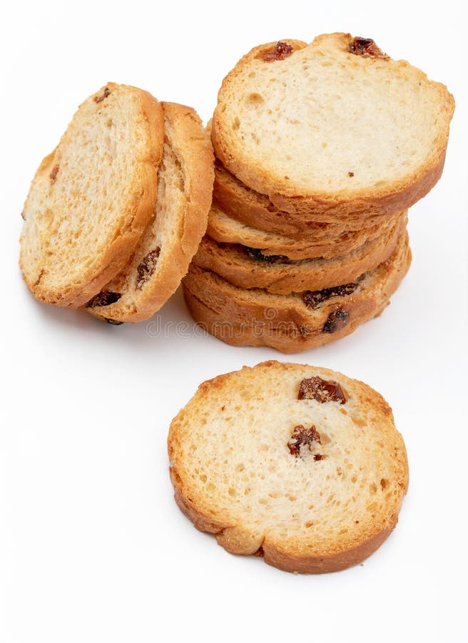 Mini Round Toasts of Bread with Raisins. 2 Units Stock Photo - Image of ...