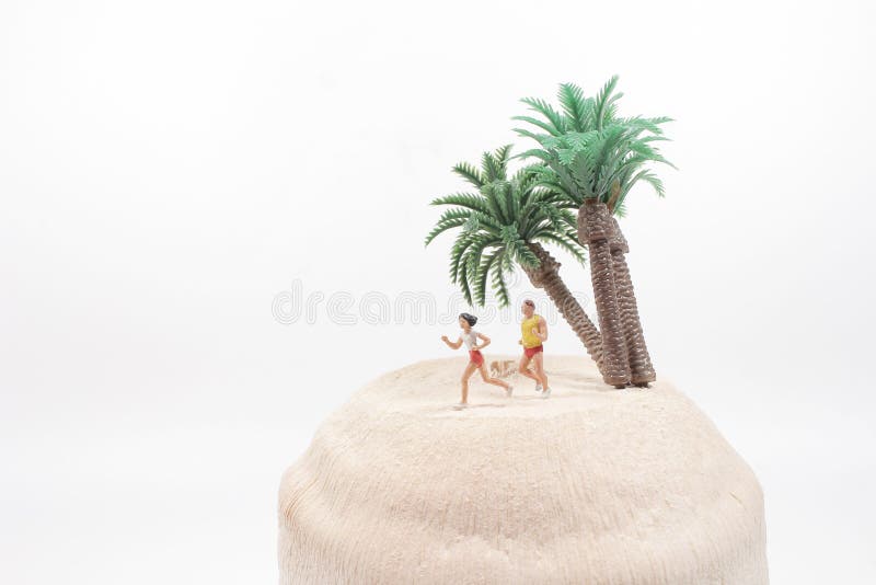 Mini Runner on the Fresh Green Young Coconuts Fruit Stock Image - Image ...