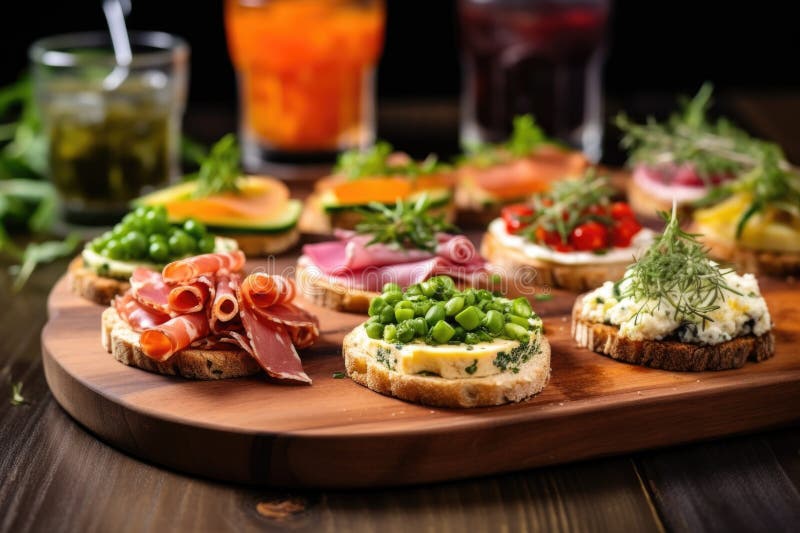 Mini Sandwiches with Different Cold Cuts on an Oak Board Stock Photo ...