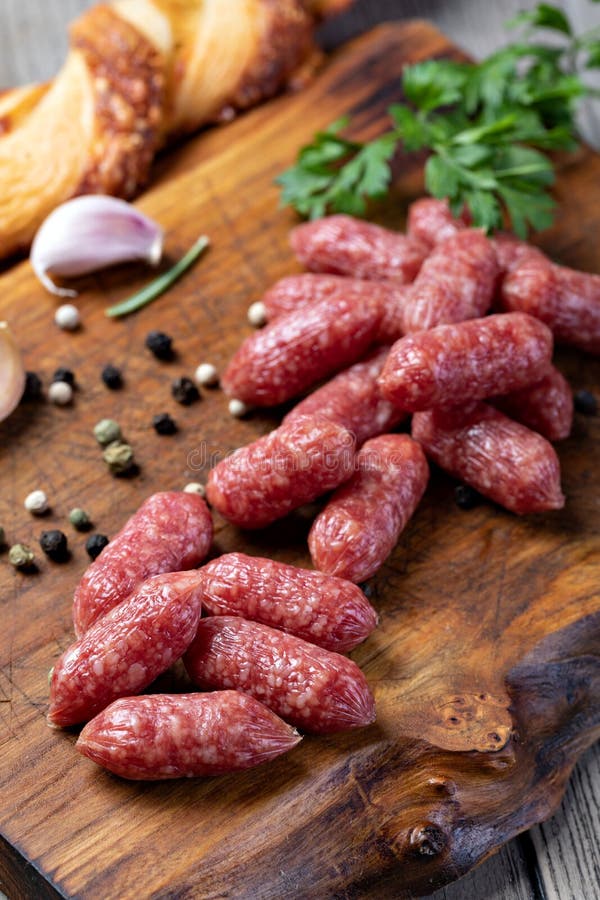 Mini sausages stock photo. Image of wooden, smoked, pork - 162674308