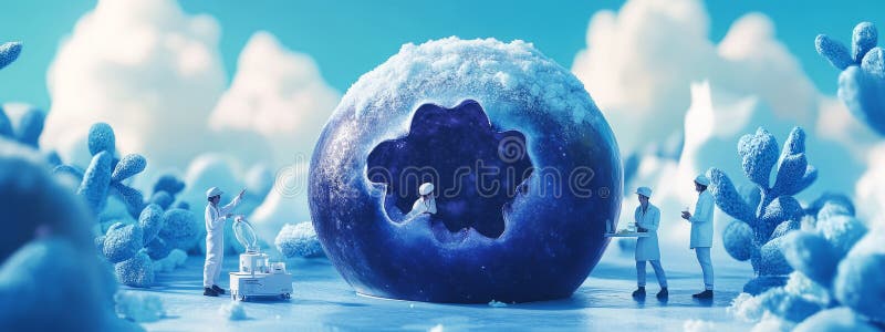 Mini Scientists Study Giant Blueberry in Scientific Fruity Scene Stock ...