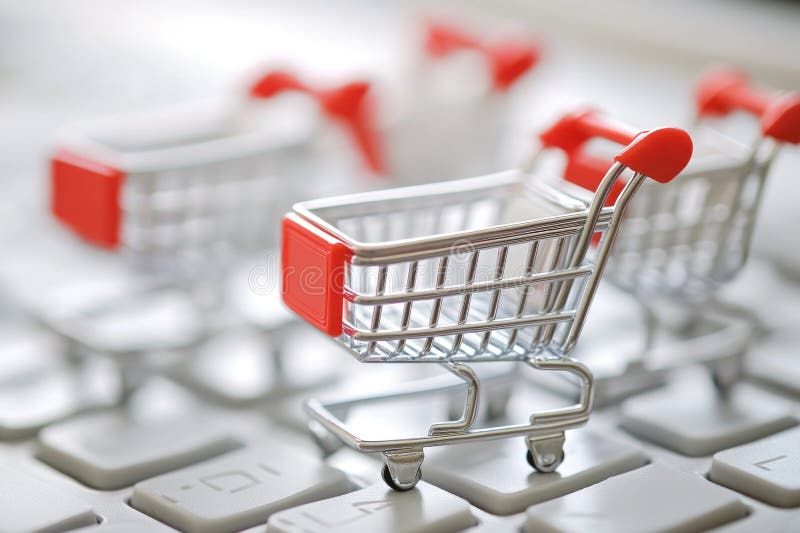 Mini Shopping Cart on a Keyboard Symbolizing Online Shopping Stock ...