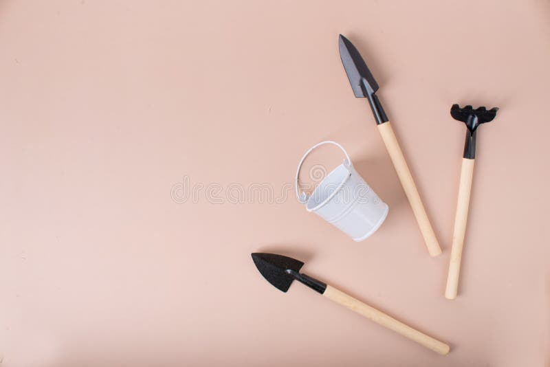 Mini Shovel, Rake and Bucket Stock Photo - Image of tool, object: 216122106