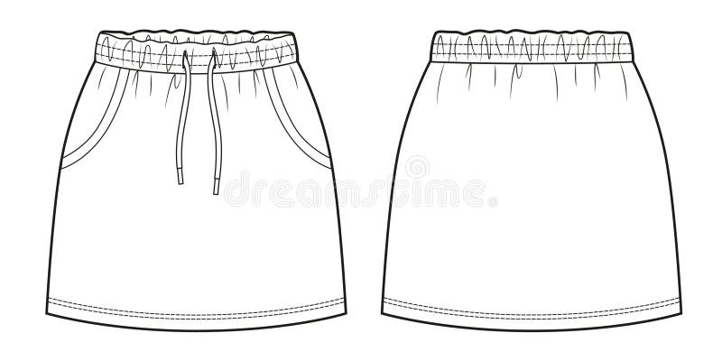 Short Skirt with Drawstring Flat Drawing. Stock Illustration ...