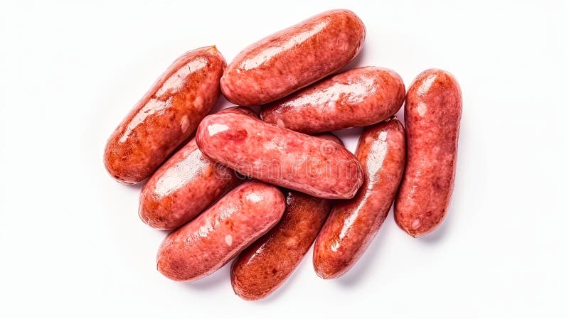 Mini Smoked Meat Sausage Isolated on White Top View Stock Image - Image ...