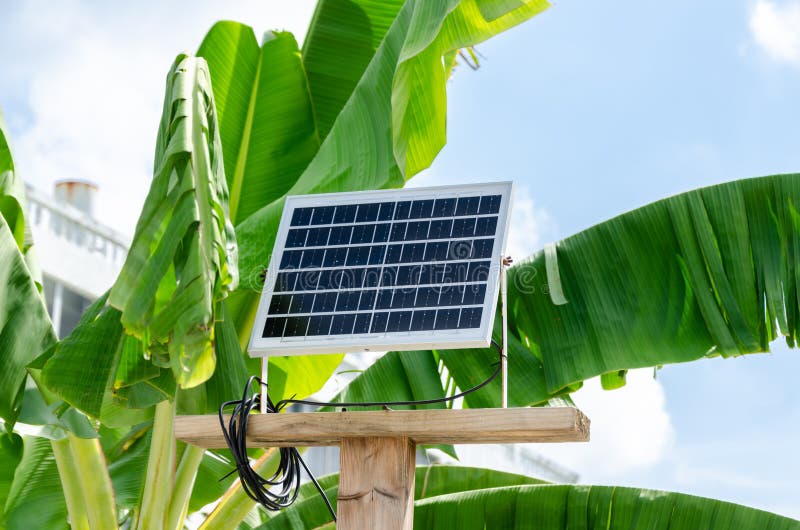 Mini Solar Battery Panel Outside. Concept: Saving Resources, Global ...