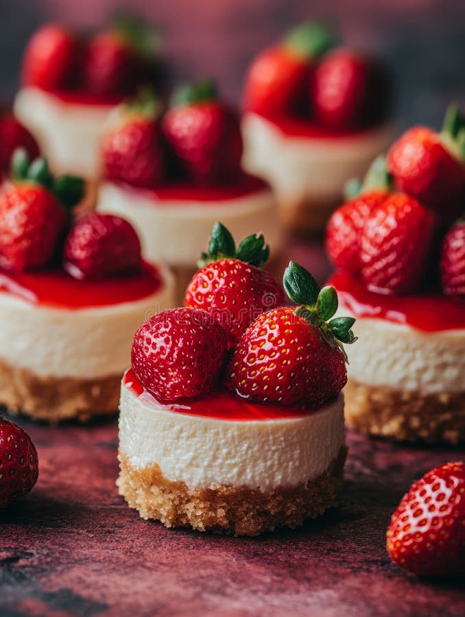 Mini Strawberry Cheesecakes Fresh Berries Top Stock Photos - Free ...