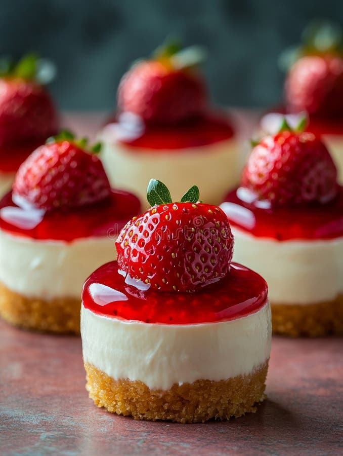 Mini Strawberry Cheesecakes with Fresh Topping Stock Image - Image of ...