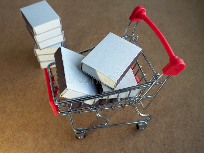 Mini Supermarket Cart with Boxes Stock Image - Image of distribution ...