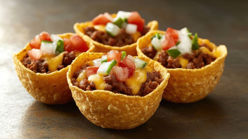 Mini Taco Cups with Ground Beef, Cheese, and Salsa for Appetizers or ...