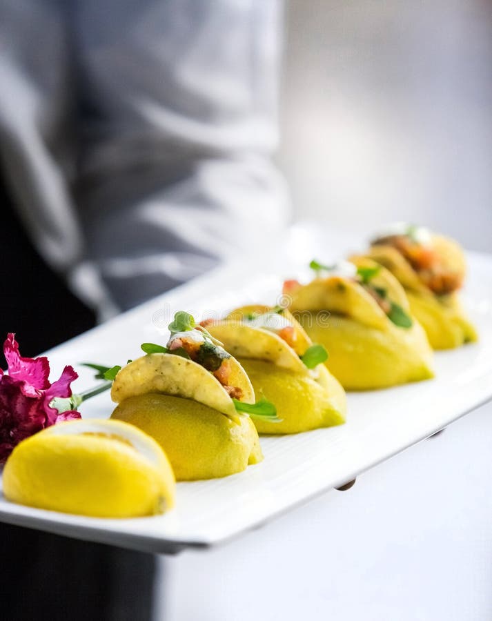 Mini Tacos Being Served on a Plate Stock Image - Image of light ...