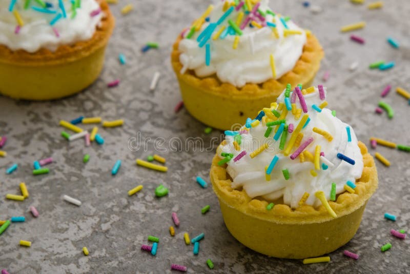 Mini Tart with Color Ornaments Stock Photo - Image of custard, table ...