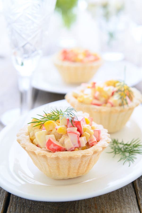 Mini Tarts with Crab Salad for Holiday Stock Image - Image of delicious ...
