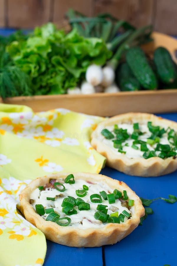 Mini Tarts with Green Onions, Bacon and Cottage Cheese Stock Photo ...