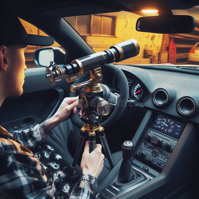 A Mini Telescope Inside the Car, for Stargazing D Rare Odd Stock Photo ...