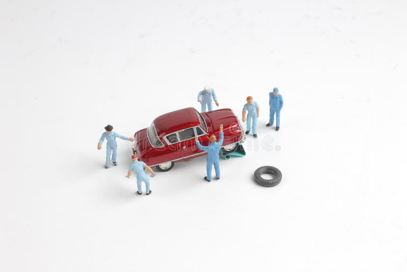 Mini Tiny Ofmechanics Working on a Car Stock Image - Image of business ...