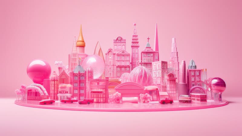 Mini Toy City Concept Isolated on Pink. Toy Constructor - Girly Pink ...