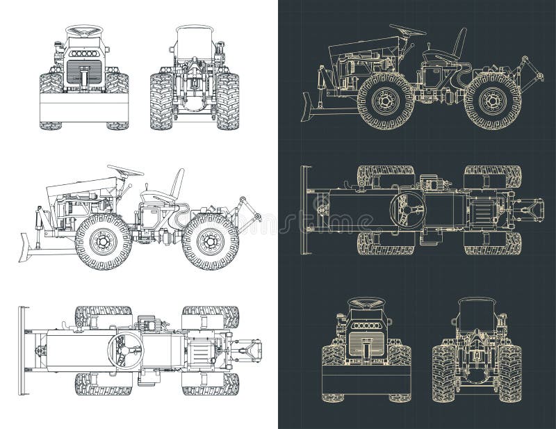 Mini tractor blueprints stock vector. Illustration of work - 234736775