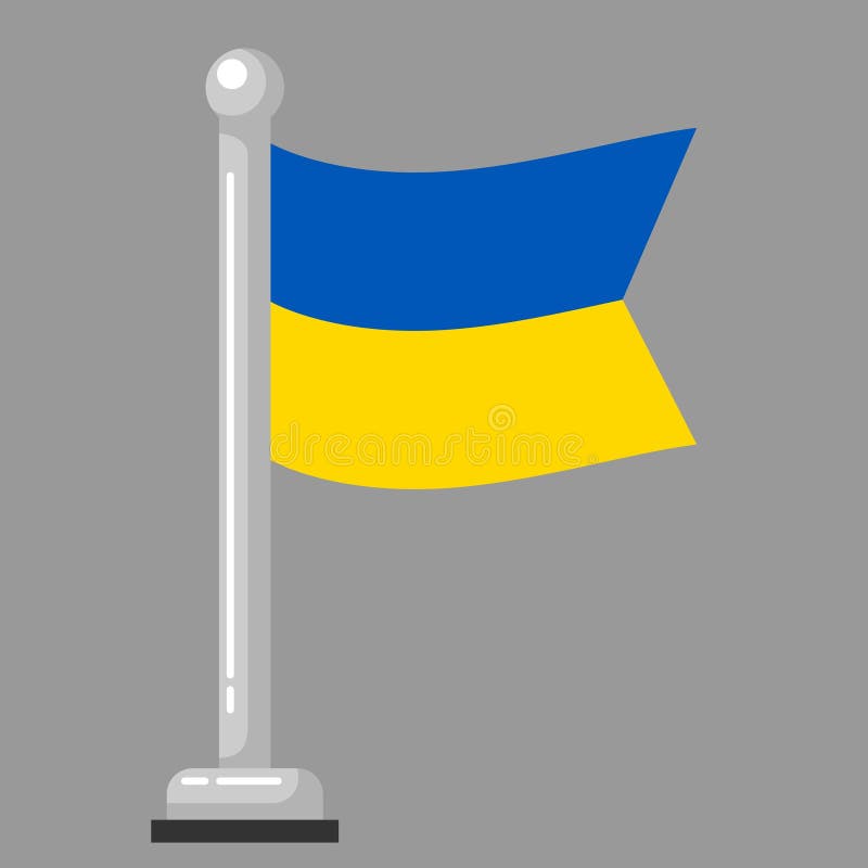 Mini Ukraine Flag Icon. Waving Flag on Pole, Isolated on Grey ...