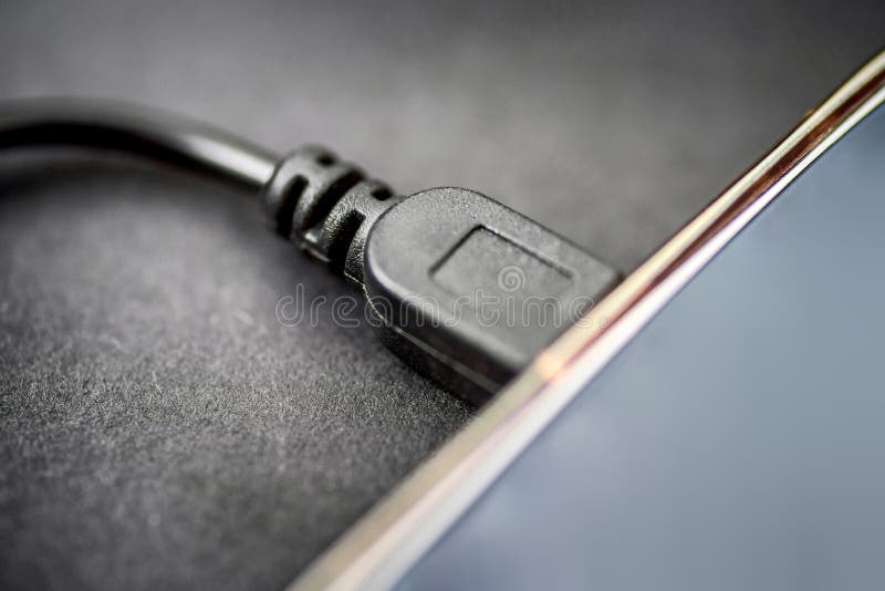 Mini Usb Cable Connected To Digital Tablet Closeup View Stock Image ...